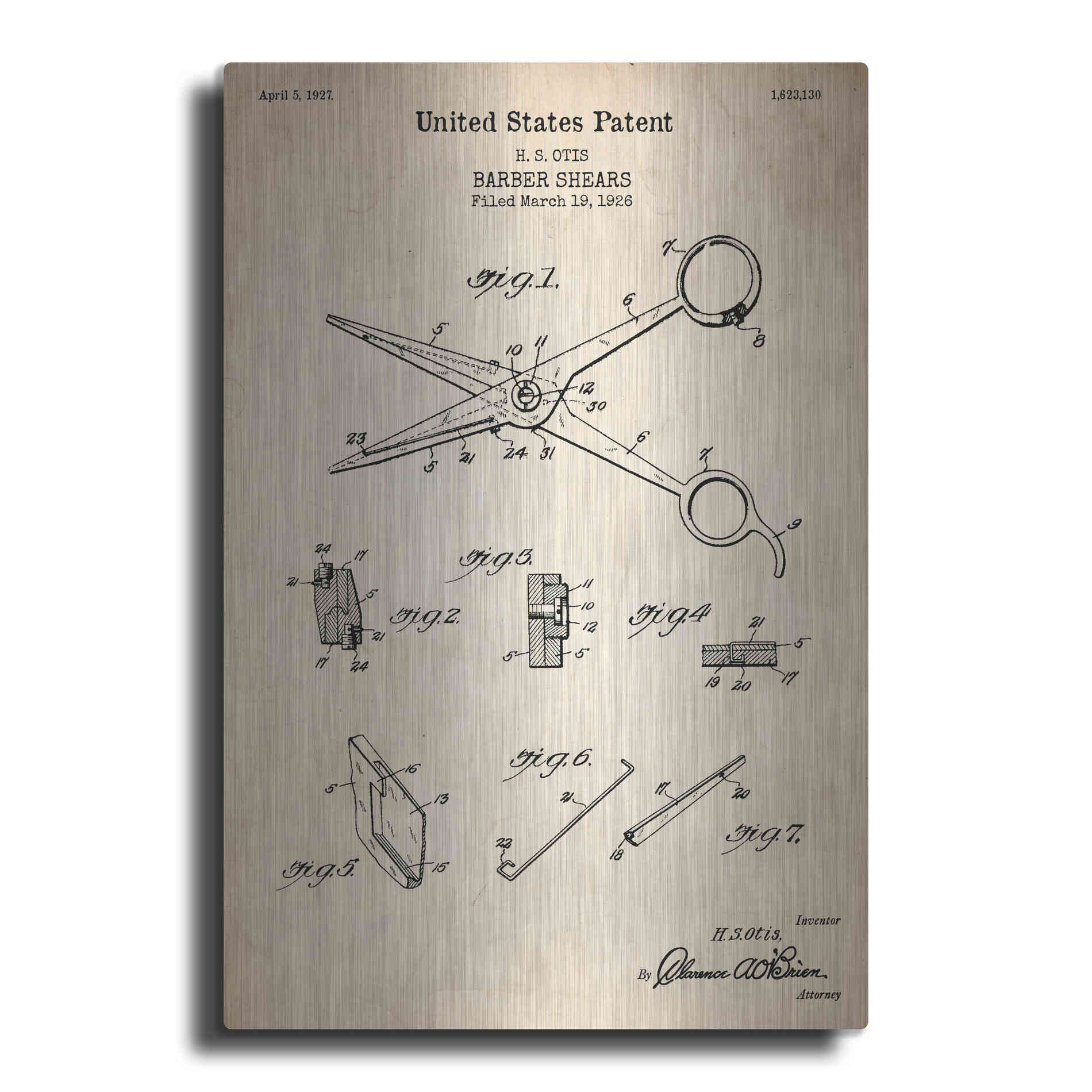 'Barber Shears Blueprint Patent Parchment' Metal Wall Art – LuxeMetalArt